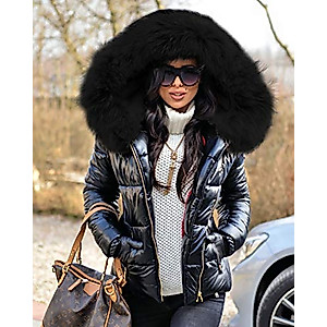 tiptupu Women's Hooded Warm Winter Down Coats Quilted Thicken Puffer Jackets with Zipper (as1, alpha, s, regular, regular, Black Black)