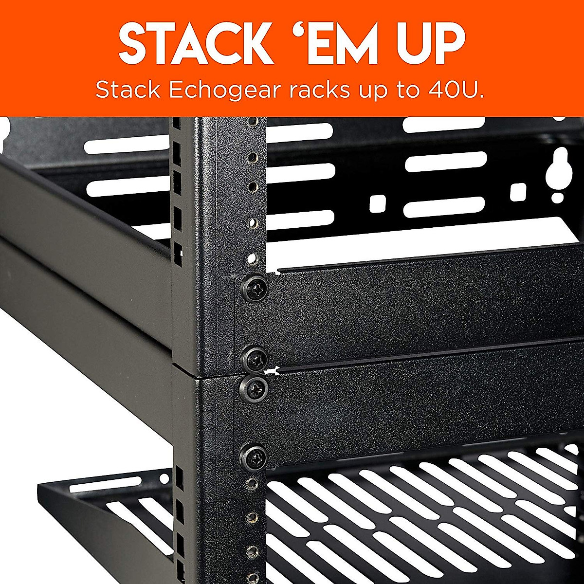 ECHOGEAR 15U Open Frame Rack for Servers & AV Gear - Wall Mountable Design Includes 2X Vented Shelves, 25x Rack Mounting Screws, 4X Leveling Feet, 4X Shelf Stops, & 2X Securement Straps