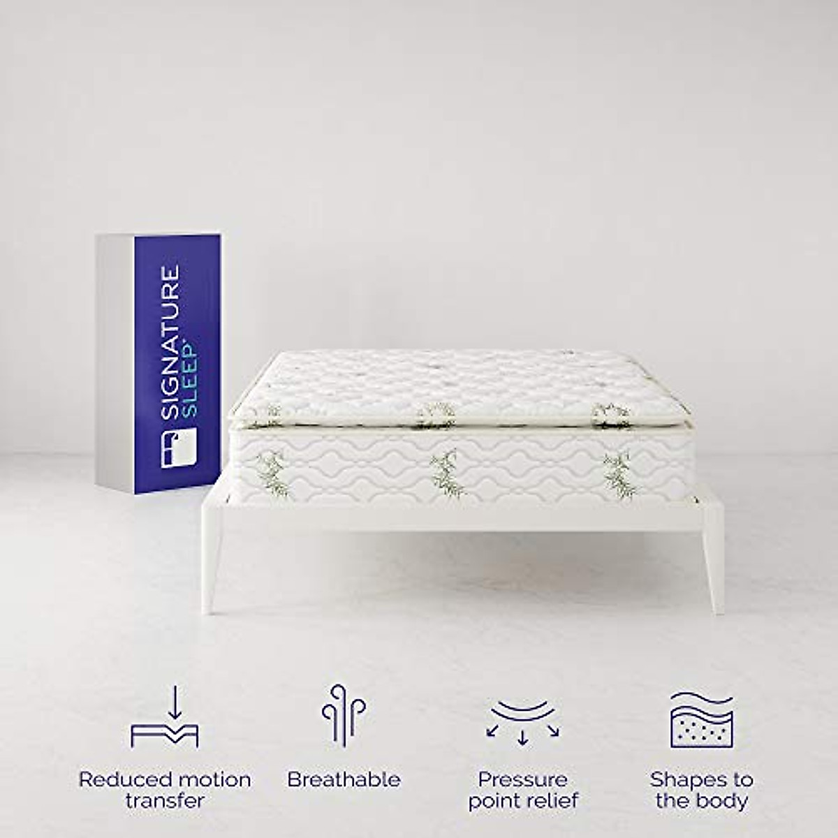 Signature Sleep 13-Inch Hybrid Coil Mattress, Bamboo Fabric, Independently Encased Coils, Pillow-Top, Bed-in-a-Box, Full