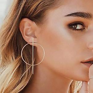 Shegirl Bar Hoop Earrings Big Round Circle Earrings Geometric Circle Stick Earrings Gold Fashion Jewelry for Women Gift (Gold)
