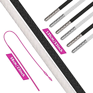 10 Pieces Drawstring Cords with Easy Threaders, Hoodie String Replacement with Pink Flexible Drawstring Threaders for Pants Sweatpants Hoodies Jackets Shoes (5 Black & 5 White)