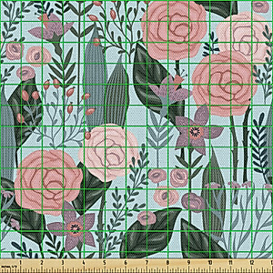 Ambesonne Botanical Fabric by The Yard, Arrangement of Flowers Blooming Garden Art, Decorative Fabric for Upholstery and Home Accents, 1 Yard, Teal Coral