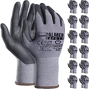 ATERET Palmer Safety 12 Pairs Large Safety Work Gloves I Microfoam Nitrile Coated Gloves I Working Gloves for Construction Warehouse Home Improvement