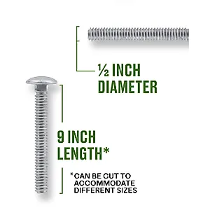 Hillman Group Galvanized Carriage Bolt 1/2” x 9”, 25 Count, Blunt Point, Alloy Steel, Self-Locking Round Head Fasteners, for Wood and Metal, No Washer Needed, Rust-Resistant (812633)