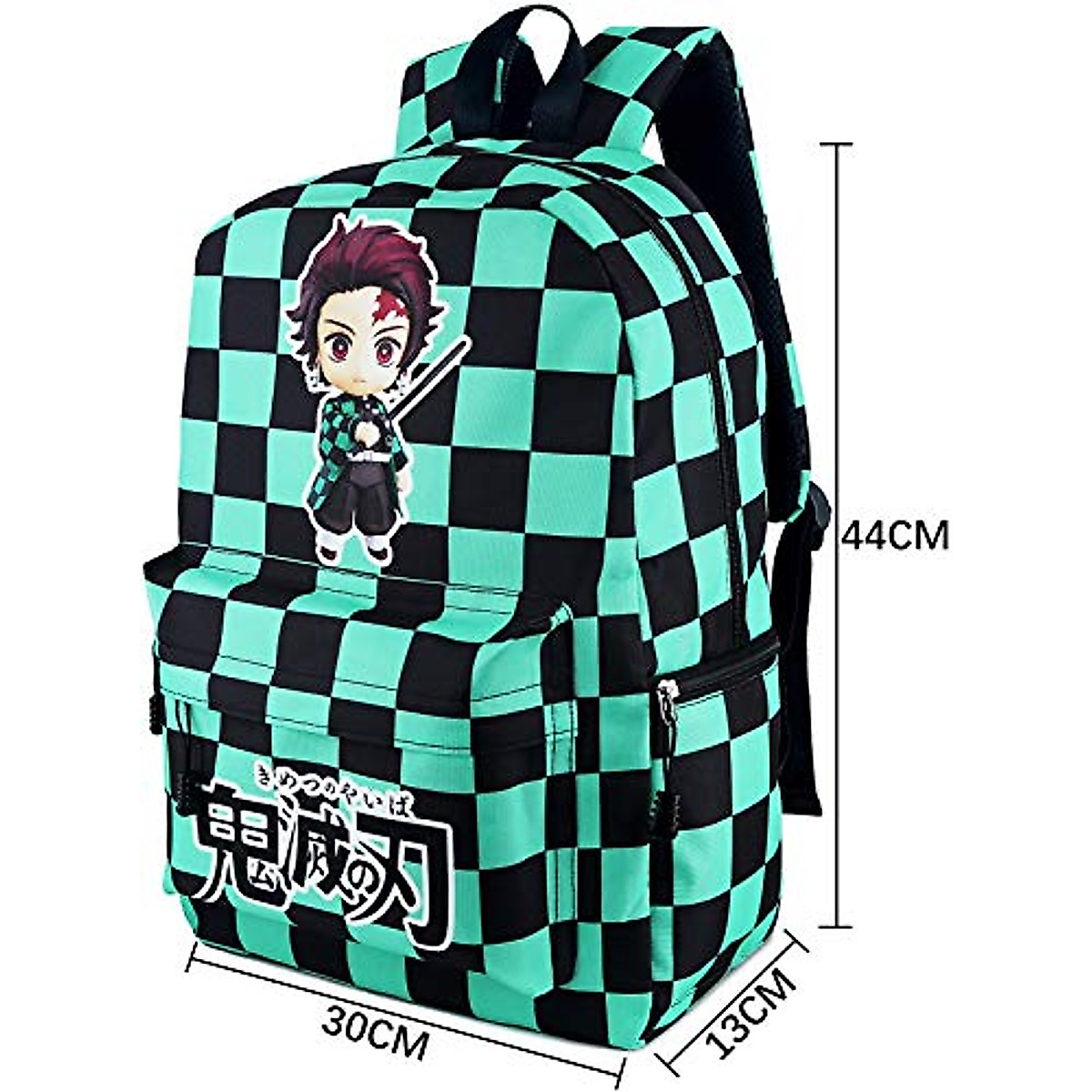 Roffatide Anime Demon Slayer Backpack Black Green Plaid School Bag Large Capacity Laptop Back Pack