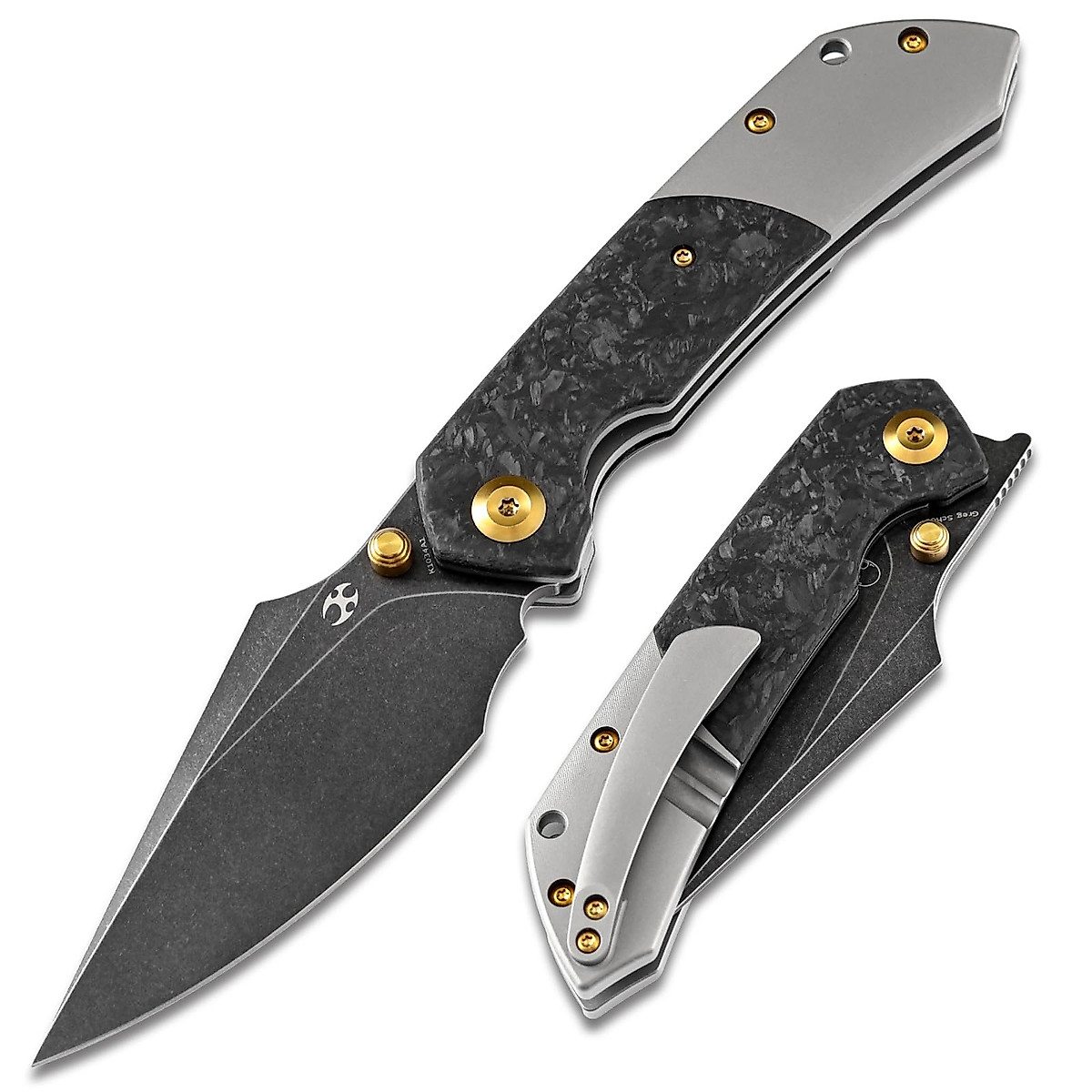 KANSEPT Fenrir Pocket Folding Knives for Men Women EDC Camping Folding Knives 3.48'' CPM-S35VN Blade with Shred Carbon Fiber Titanium Handle Everyday Carry K1034A1