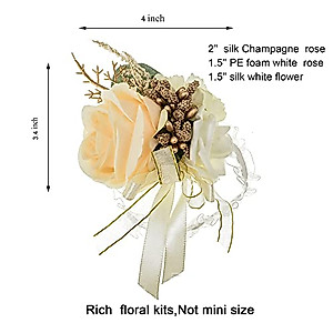 Daxi Events 6 PCS Rose Wrist Corsage for Bridesmaid, Mother of Bride and Groom Corsage, Girl Prom Flowers, Wedding Ceremony, Anniversary, Homecoming, Bridal Shower(Champagne)