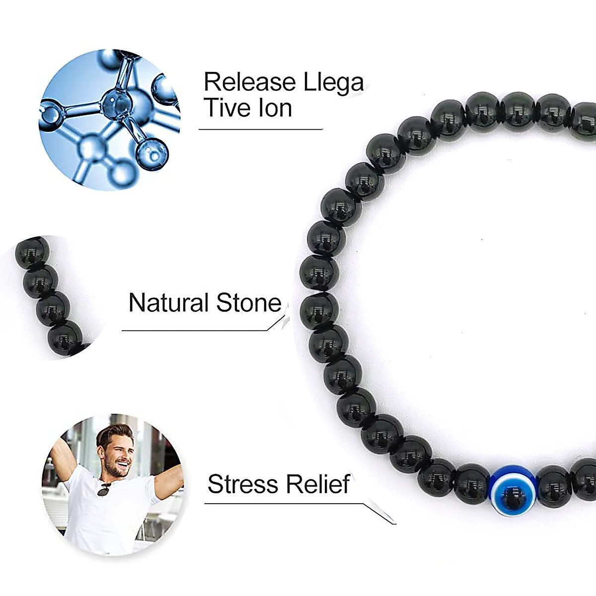 Evil Eye Women Chain Men's Link Bracelets, Agate