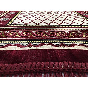 BAYKUL Muslim Prayer Rug-Islamic Turkish Velvet Rugs-Great Ramadan Gifts-Janamaz Prayer Mat Women Men-Islam Carpet-Portable Muslims Mats-Praying Rugs Islam-Sajadah-Gift Prayer Beads 99(Claret Red)