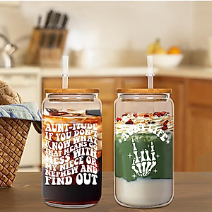 16Oz Glass Jar iced Coffee Cup | Best Aunt Gifts From Niece - Birthday Gifts for Aunt from Nephew - Funny Aunt Christmas Gifts From Niece Nephew - Best Aunt Ever Gifts