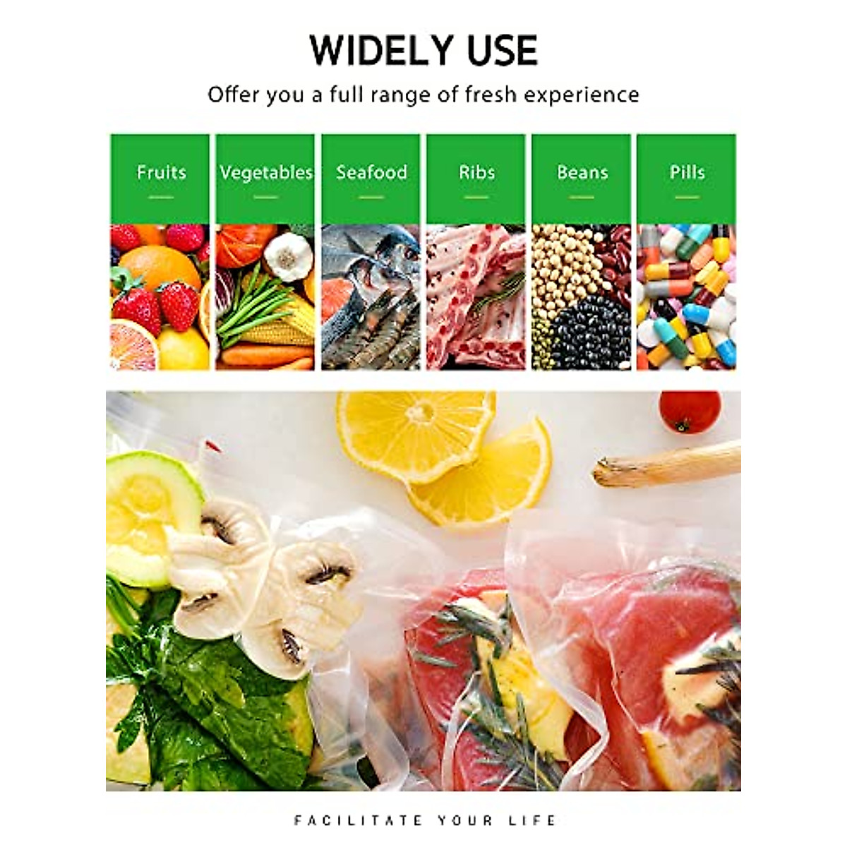 Syntus Vacuum Sealer Bags for Food, 2 Rolls 8" x 50' Commercial Grade Bag Rolls, Food Vac Bags for Storage, Meal Prep or Sous Vide