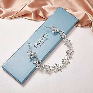 SWEETV Silver Rhinestone Wedding Headband Tiara Crystal Headpiece Bridal Hair Accessories for Bride Women