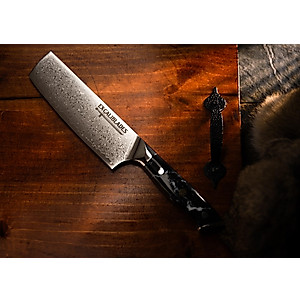 EXCALIBLADES 7 Inch Nakiri Knife, 67 layers of Damascus Steel Chef Knife, Multipurpose Meat Vegetable Sharp Kitchen Knife with Ergonomic Black Turquoise Handle, Sheath included.