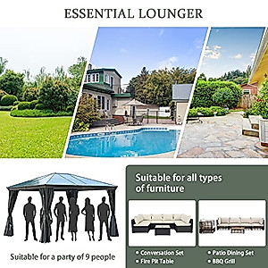 ESSENTIAL LOUNGER 12ftx10ft Hardtop Gazebo, Outdoor Aluminum Metal Gazebo Tent, 99% UV Rays Block,100% Waterproof Polycarbonate Gazebo Canopy with Curtain Screens, for Outdoor Patio Garden