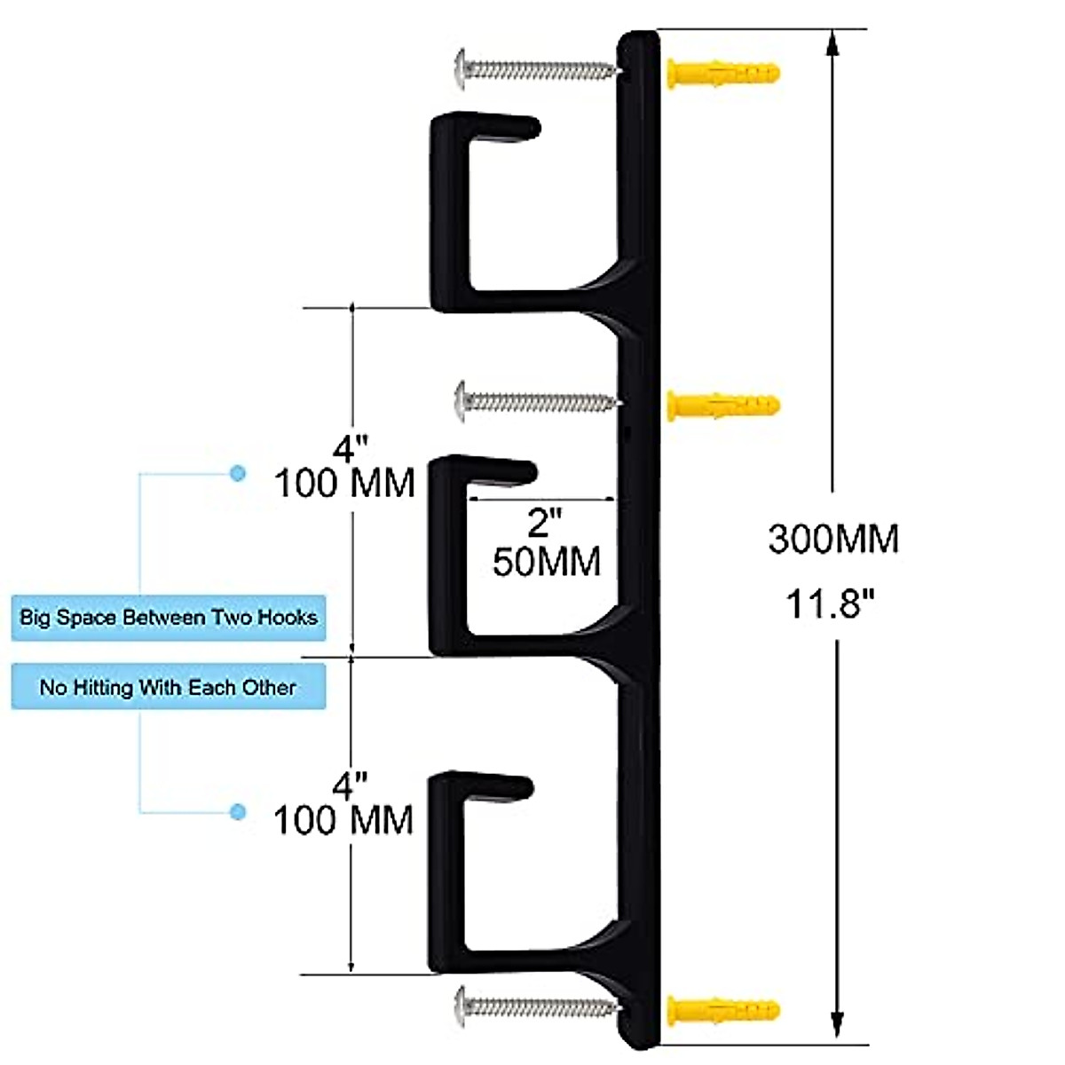 YYST Black Vertical Narrow Corner Coffee Mug Rack Cup Holder - Wall Mounted Storage Display Organizer Hooks for Coffee Mugs, Tea Cups (2)