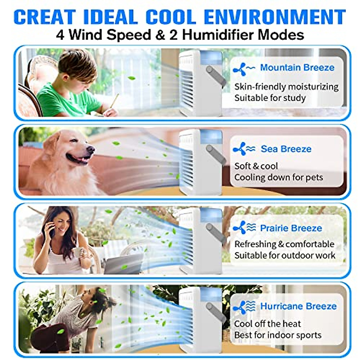 Portable Air Conditioner,Oscillation Mini Air Conditioner, 4 Wind Speed Small AC, 2-6H Timer Portable Air Cooler, Mini Evaporative Air Cooler For Room/Kitchen/Office/Camping/Car[2023 UPGRADED DESIGN]