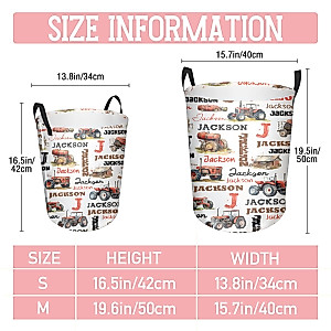 Personalized Tractor Truck Laundry Basket,Custom Name Laundry Hamper,Baby Nursery Hamper Bin,Collapsible Clothes Storage Basket for Bathroom Living Room Bedroom,15.7"x19.5"