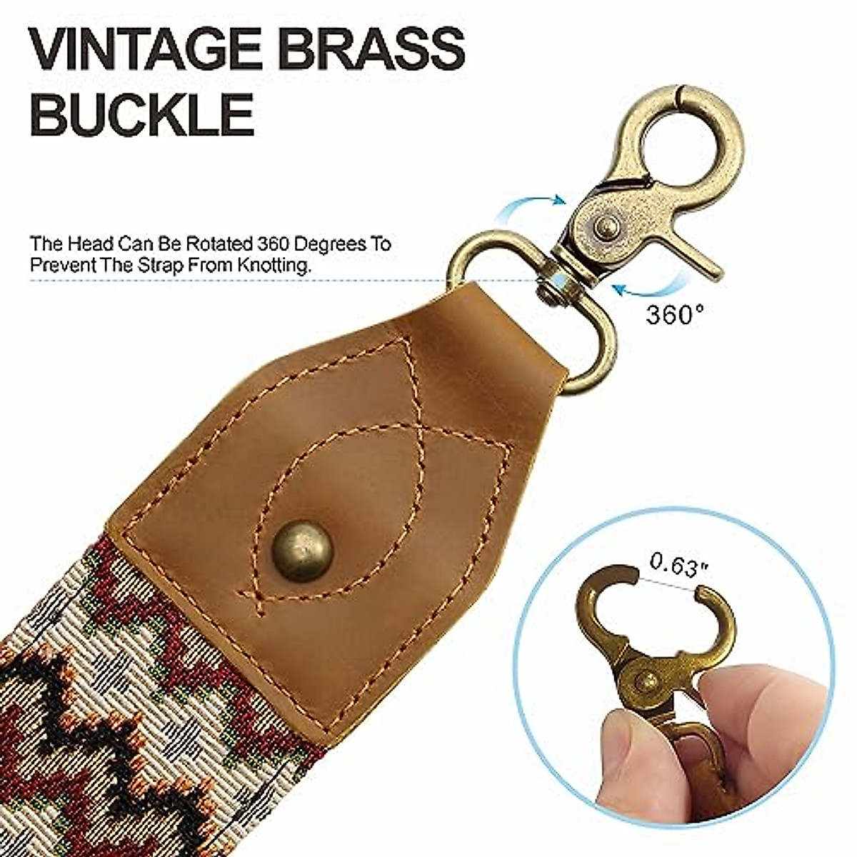 Nefelibata Purse Strap-2"Crazy Horse Leather Wide Shoulder Strap Adjustable Replacement,Retro Jacquard Embroidery Multi-pattern Crossbody Bag Straps for Handbag,Crossbody Bags,、(Ethnic style red)