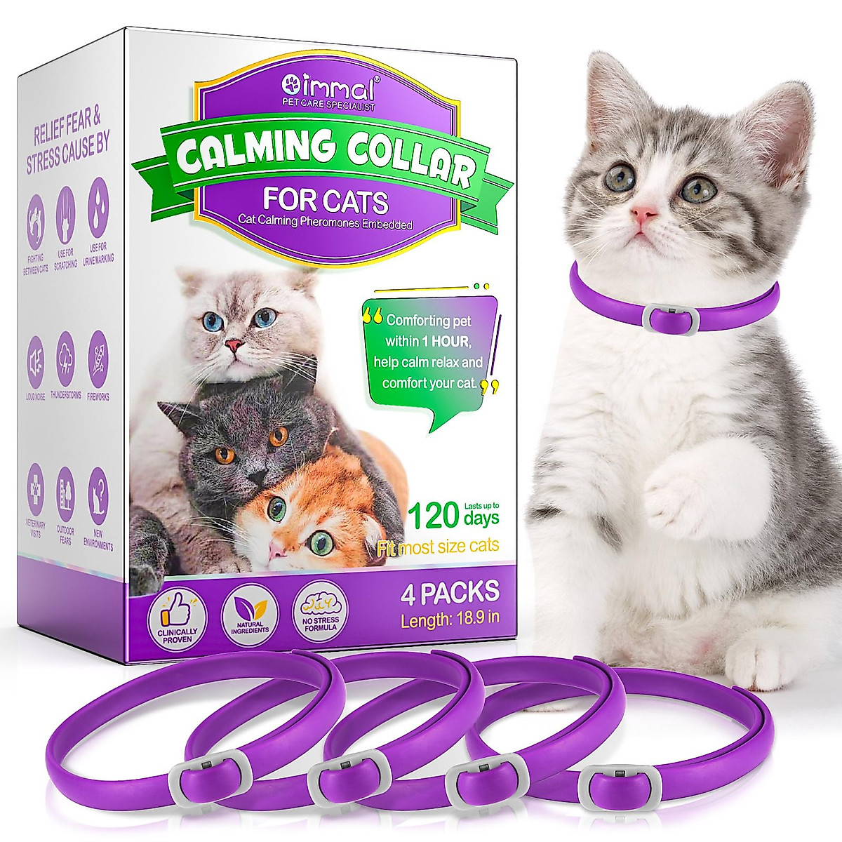 YEUGSCKA 4 Pack Calming Collar for Cats, Relieve Reduce Anxiety Stress, Calming Pheromone Collar for Cats, Cat Pheromone Collar Adjustable for Small, Medium Large Cat