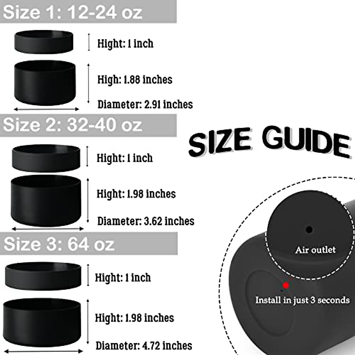 Miracredo 2 PCS Silicone Water Bottle Boot, Protective Silicone Sleeve, Anti-Slip Bottom Cover with Silicone Ring, BPA Free, Compatible with Simple Modern, Iron Flask, Thermoflask, Hydro Flask