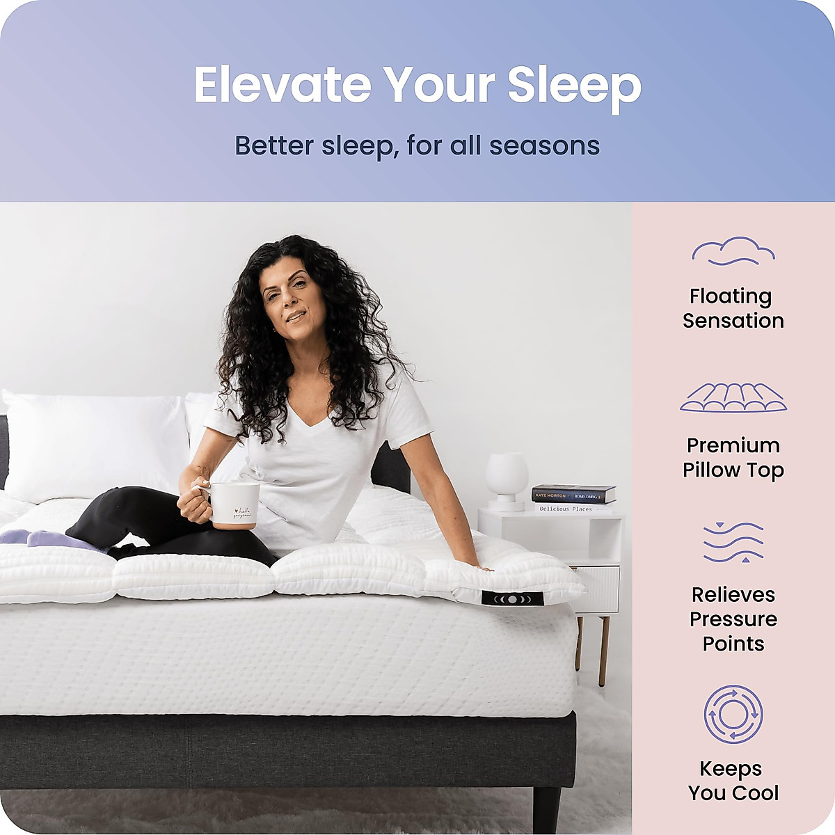 Moon Pod Cloud Cover Mattress Topper - Plush Pillow Top Accessory | Upgrade Your Mattress with a Foam & Microfiber Blend for a Cool, Zero-Gravity Floating Sleep Sensation - Queen Pillow Top Cover