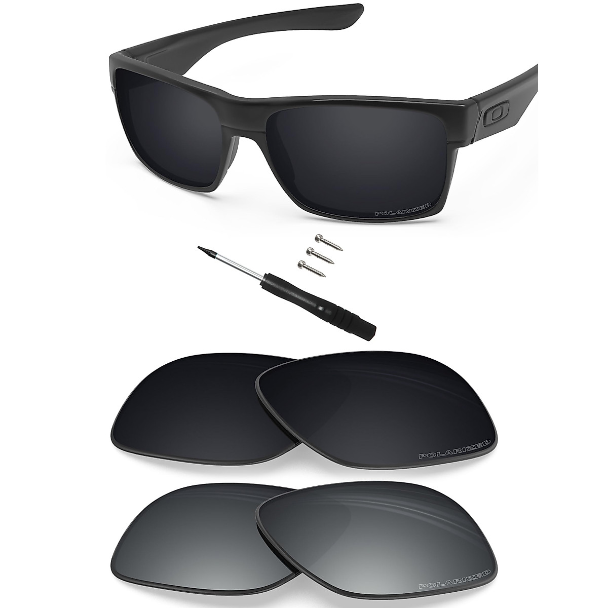 BLAZERBUCK Anti-salt Polarized Replacement Lenses for Oakley TwoFace OO9189 - Black & Silver Chrome