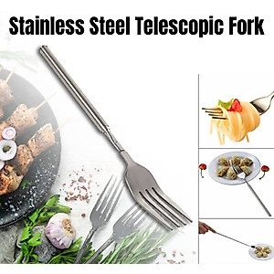 Telescopic Fork,Extendable Fork,Extending Fork,64cm Long Stainless Steel Retractable Fork Extendable Dinner Fruit Dessert Fork Cutlery 8.7-25.4inch