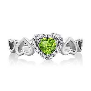 Gem Stone King 925 Sterling Silver Heart Shape Green Peridot Ring For Women (0.66 Cttw, Gemstone Birthstone, Available In Size 5, 6, 7, 8, 9)