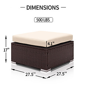 NICESOUL Modern Luxury All-Weather Outdoor Wicker Ottoman Set of 2 Fine Brown PE Rattan Alloy Steel Frame Footrest Wide Deep Seat 2 Pieces Foot Stools with Thicken Cushions for Indoor Outdoor Patio