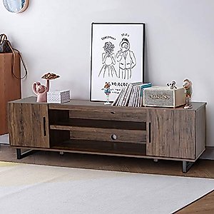 Pellebant 60 Inch TV Stand Media Console Table with Storage Shelves, Mid-Century Modern Entertainment Centre for Flat Screen TV, Gaming Consoles in Living Room, Entertainment Room, Office, Brown