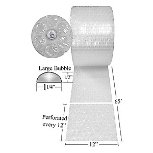 Uboxes Bubble Cushioning Wrap 12"x65' Large Bubbles 1/2" Perforated Every 12", clear