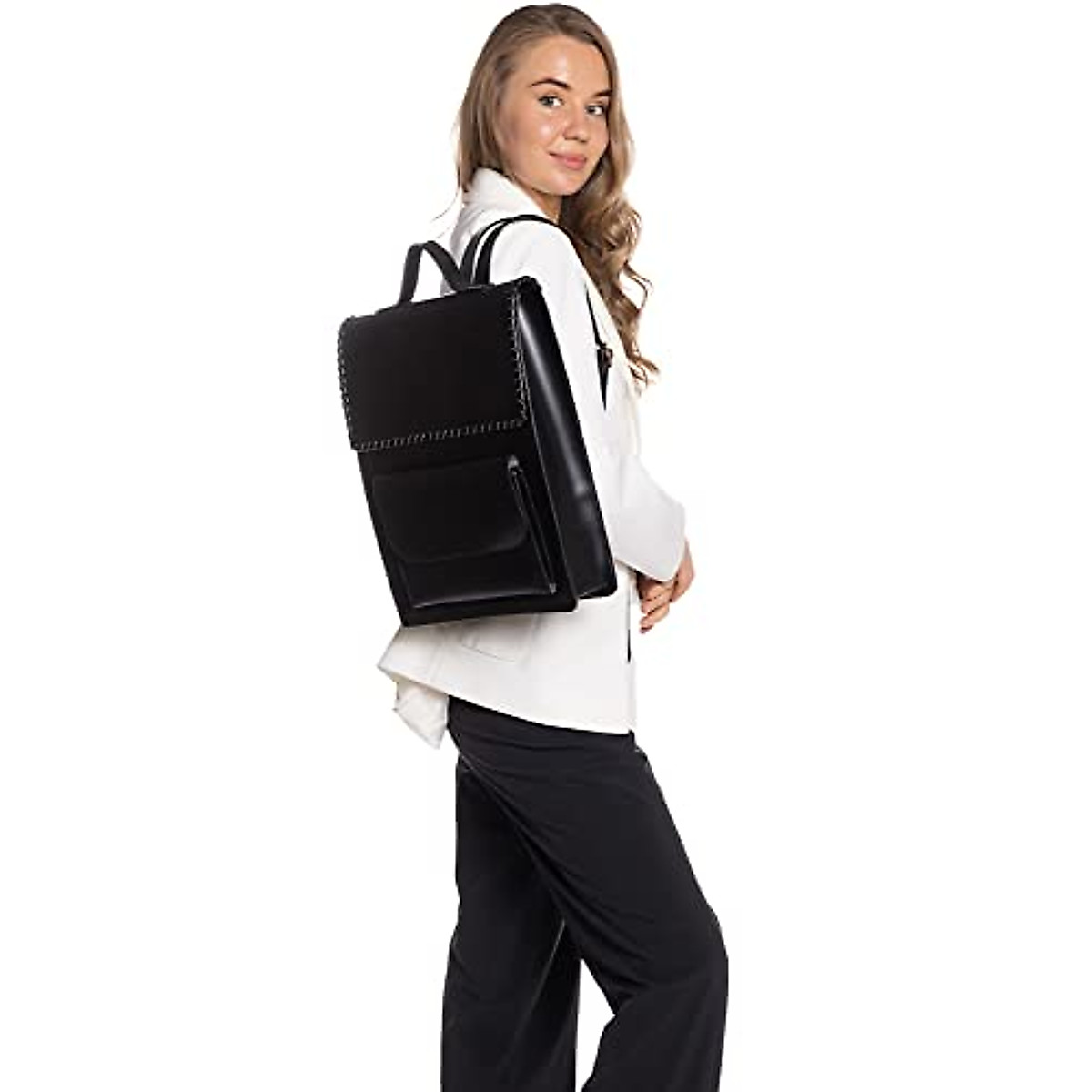 Like Dreams Vegan Leather Fashion Backpack Vintage Braided Laptop Bookbag for Women Men Multipurpose Shoulder Travel Bag (Black)