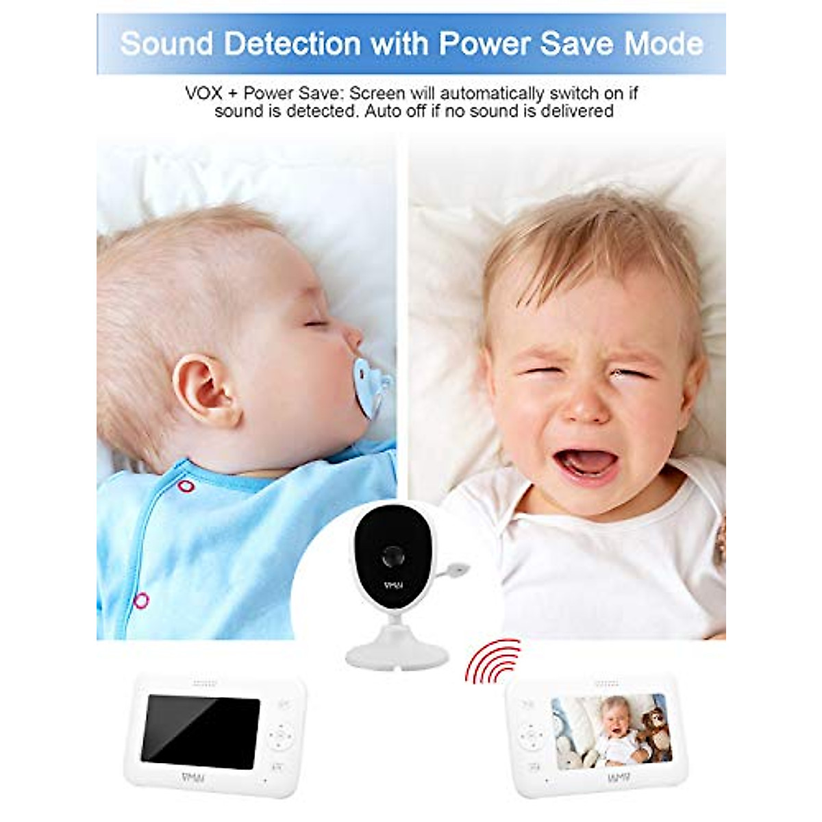 Baby Monitor, 4.3'' Video Baby Monitor with 2 Cameras, Night Vision, Temperature Monitoring, 5 Lullabies, 2-Way Talk, VOX Mode, Feeding Time Alarm, Support up to 4 Cams, 1000ft Stable Transmission