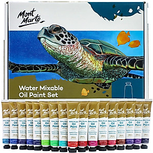 Mont Marte Premium H2O Water Mixable Oil Paint Set, 36 Piece, 18ml Tubes. Mixable with a Range of Mediums. Easily Washes Up with Water.