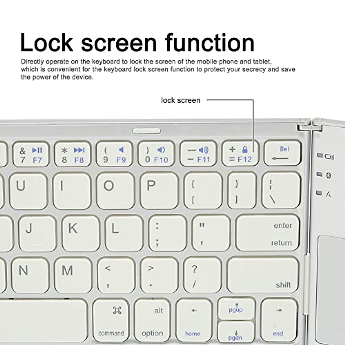 LMOLING Folding BT Keyboard, Wireless Portable Keyboard, 63 Keys Metal Ultra Thin Mini Folding Keyboard with Touchpad for Tablet Smartphones(Silver)