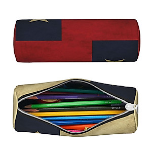 Ykklima Texas Lone Star State Flag Pattern Leather Pencil Case Zipper Pen Makeup Cosmetic Holder Pouch Stationery Bag for School Work Office