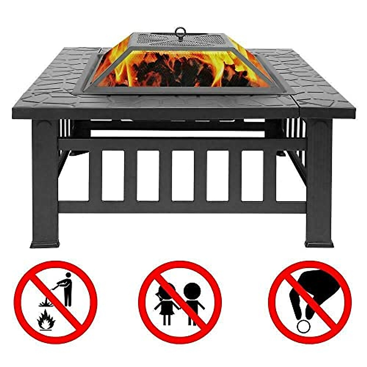 RMKOLE Firepit 32" Outdoor Metal Fire Pit Backyard Patio Garden Square Stove FirePit Heater