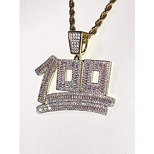 100 PERCENT EMOJI Money Custom Pendant Iced Out Diamond cz Necklace Men Women 925 Italy Gold Finish Iced Silver Charm Ice Out Pendant Stainless Steel Real 3 mm Rope Chain, Rope Necklace (20)