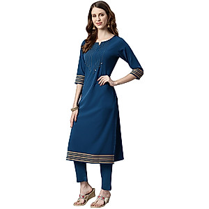 Janasya Kurta Set for Women Teal