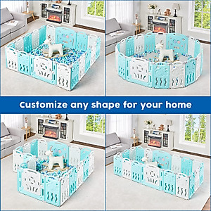 Albott Baby Playpen Playard 18 Panel - Kids Safety Activity Center Foldable Play Fence Safety Lock Gate,Adjustable Shape, Portable Design for Indoor and Outdoors Use Grey+White, 18 Panel