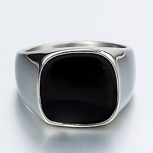 Stainless Steel Black Enamel Signet Ring (6)
