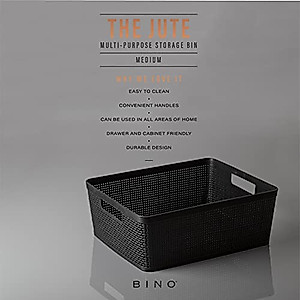 BINO | Plastic Storage Baskets with Lids, Medium - 3 Pack | THE JUTE COLLECTION | Shelf Organizer Bins | Basket with Handle | Pantry Organization | Room Organization | Storage Bins | Plastic Baskets