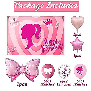 Pink Birthday Party Supplies Set For Pink Girl Including 1 Happy Birthday Backdrop 15 Pink Balloons Glamour Girl Lady Party Decorations Pink Girl Birthday Party Photo Prop Pink Party Decor For Girls