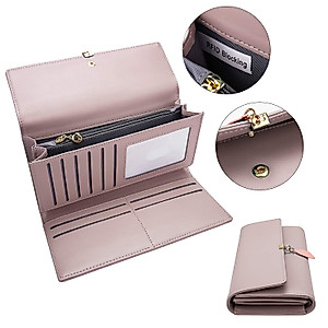 YALUXE Wallet for Women RFID Blocking Genuine Leather Leaf Pendant Snap Card Holder Organizer Zipper Coin Purse