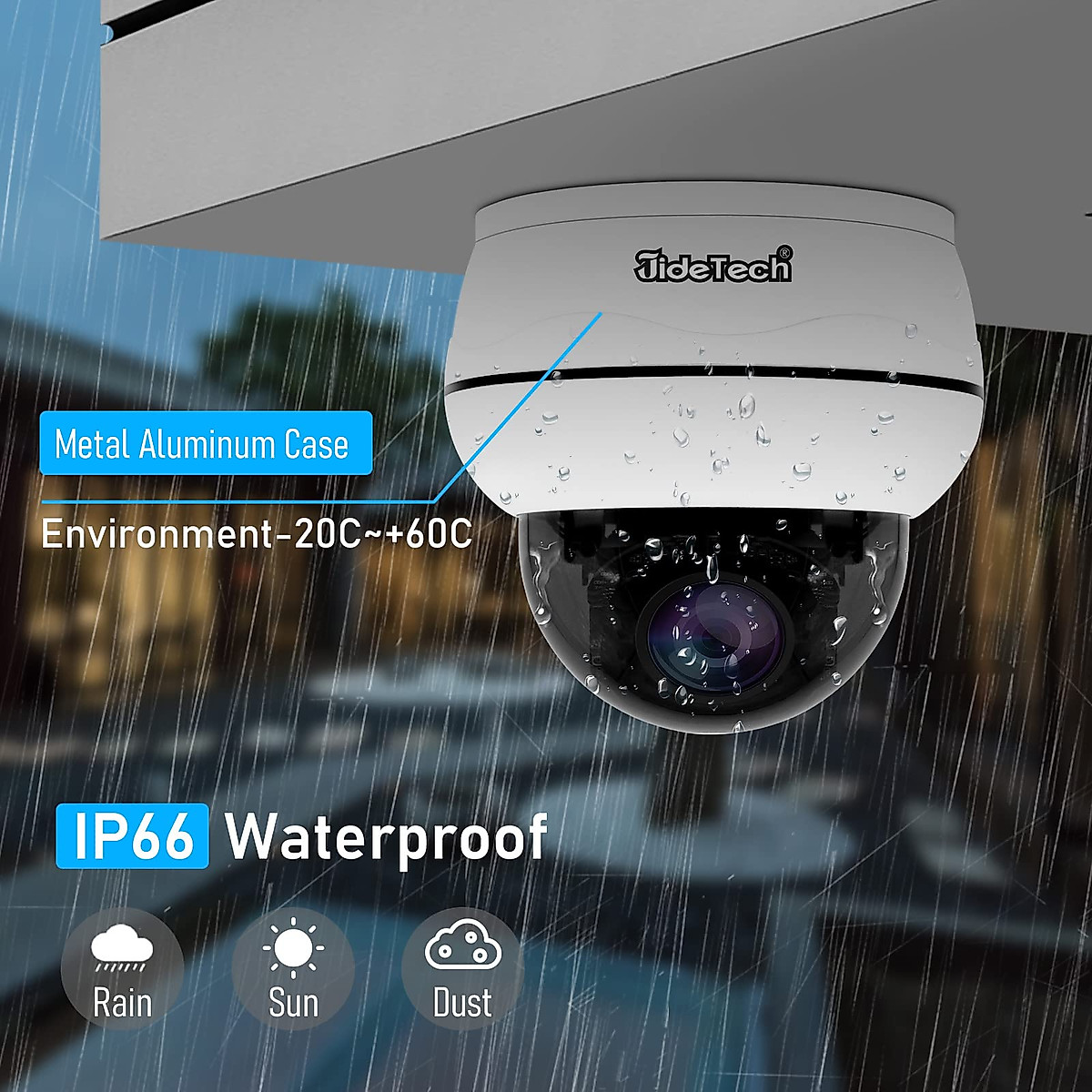 JideTech Outdoor 4K PTZ POE Camera, 8MP IP Dome Camera with 5X Optical Zoom, IR Night Vision Human/Motion Detection, Built in 2-Way Audio, Pan/Tilt, SD Card Slot