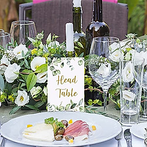 26 Pieces Wedding Table Numbers Cards 1-25 with Head Table Numbers Greenery Eucalyptus Table Cards Double Sided Party Table Numbers for Wedding Reception Baby Shower Birthday Bridal Party (Gold)