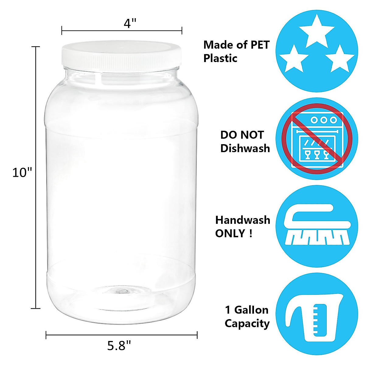 ZOOFOX 2 Pack Plastic Jars with Lids, 1 Gallon Wide Mouth Storage Containers, Empty Plastic Jars for Kitchen & Household Storage of Dry Goods, Peanut, Candy, Noodles