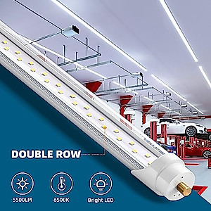 Barrina 8 Foot LED Bulbs, 44W 5500lm 6500K, Super Bright, T8 T10 T12 LED Tube Lights, FA8 Single Pin LED Lights, Clear Cover, 8 Foot LED Bulbs to Replace Fluorescent Light Bulbs (Pack of 12)