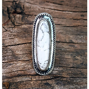 White Howlite Ring, Sterling Silver Ring, Antique Ring, Oval Shape Ring, Boho Style, Turquoise Howlite Ring, Promise Ring, Buffalo Ring, Bridesmaids Gift, Healing Crystal, Gypsy Ring, Vintage Style