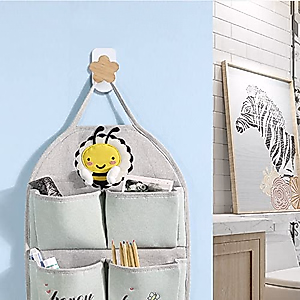 Yisiziyo Beech Wood Coat Hooks 4 Pieces Kids Room Decorative Hooks No Marking Glue No Drilling Required (3-Flower)